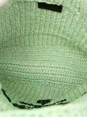 Prada Small Raffia Effect Crochet Embroidered Logo Tote Bag - Green