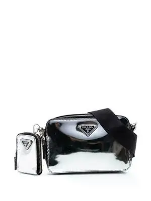 Prada Small Spazzolato Brique Crossbody Bag - Silver