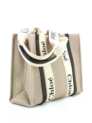 Chloé Woody Canvas And Leather Tote Bag - Blue