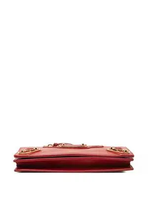 Balenciaga 2017 Chevre Motocross Metallic Edge Wallet On Chain - Red