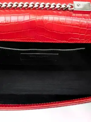 Saint Laurent Medium Croc Embossed Leather Kate Tassel Crossbody Bag - Red