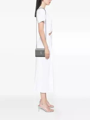 Saint Laurent 2017 Mini Croc Embossed Leather Monogram Sunset Wallet On Chain - Grey