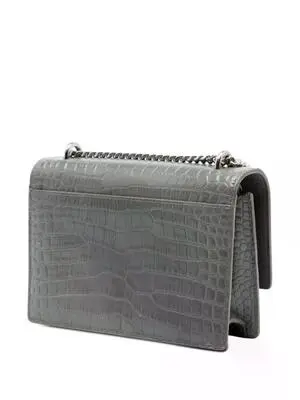 Saint Laurent 2017 Mini Croc Embossed Leather Monogram Sunset Wallet On Chain - Grey