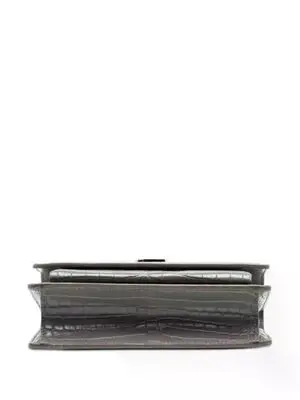 Saint Laurent 2017 Mini Croc Embossed Leather Monogram Sunset Wallet On Chain - Grey