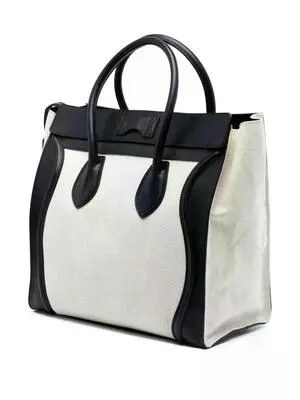 Celine 2011 Mini Bicolor Canvas And Leather Luggage Tote Handbag - Brown
