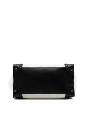 Celine 2011 Mini Bicolor Canvas And Leather Luggage Tote Handbag - Brown