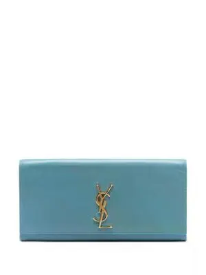 Saint Laurent Smooth Leather Cassandre Clutch Bag - Blue