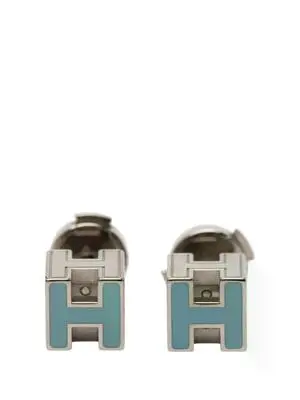 Hermès 2010-2026 Palladium Plated Lacquer Cage Earrings - Blue