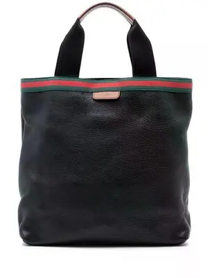 Gucci Leather Web Tote Bag - Black