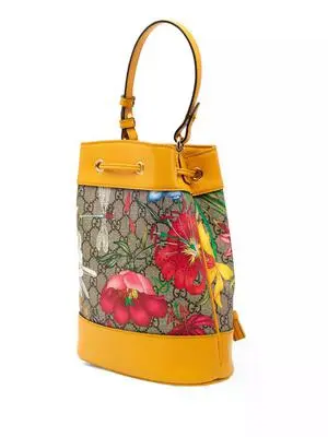 Gucci Small Gg Supreme Flora Ophidia Bucket Bag - Yellow