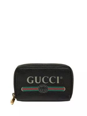 Gucci 2000-2015 Grained Calfskin Logo Zip Around Coin Pouch - Black