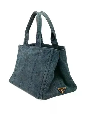 Prada Denim Canapa Logo Satchel 2013-2015 - Blue