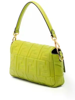 Fendi Zucca Embossed Leather Baguette Satchel - Green