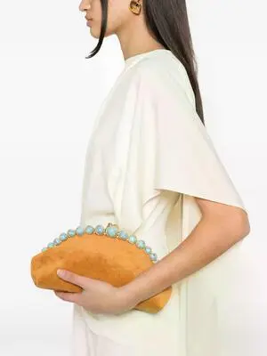 Cult Gaia Stone-embellished Suede Clutch Bag - Neutrals
