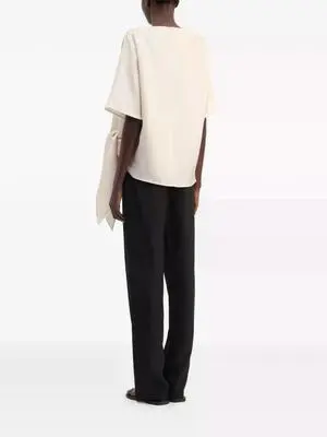 Loulou De Saison Asymmetrical Knotted Silk Top - Neutrals