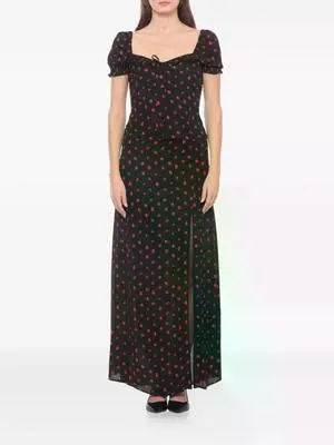 MAR DE MARGARITAS Letizia Floral-print Ruffled Top - Black