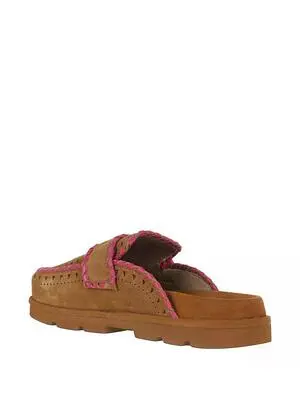 Mou Whipstitch-trim Perforated Mules - Brown