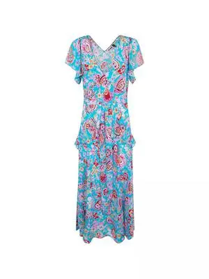 Rixo Floral Print V-neck Maxi Dress - Blue
