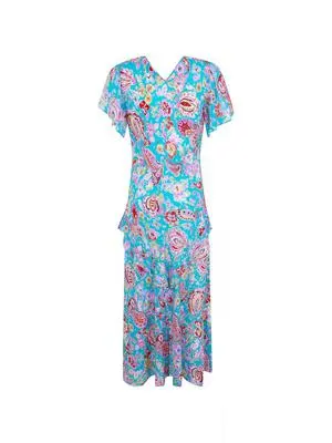 Rixo Floral Print V-neck Maxi Dress - Blue