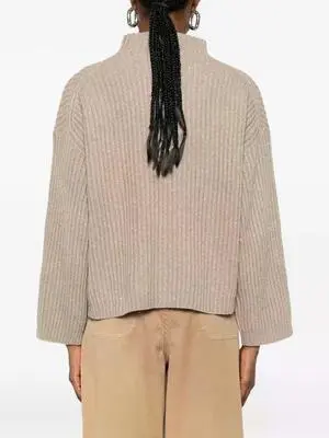 Brunello Cucinelli Sequin-embellished Ribbed-knit Sweater - Neutrals