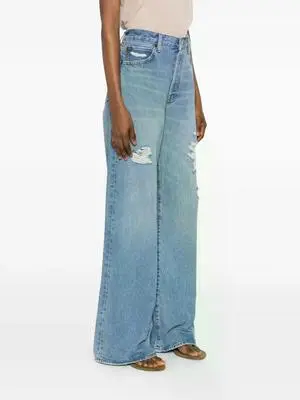 FRAME Loose Distressed Wide-leg Jeans - Blue