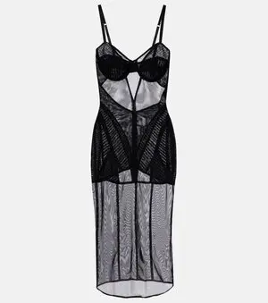 Dolce & Gabbana Ruched Sheer Tulle Midi Dress