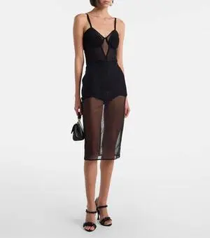 Dolce & Gabbana Ruched Sheer Tulle Midi Dress