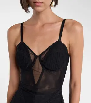 Dolce & Gabbana Ruched Sheer Tulle Midi Dress