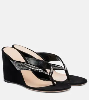 GIANVITO ROSSI Suede Wedge Sandals - Black