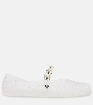 ANCIENT GREEK SANDALS Embellished Fishnet Ballet Flats - Transparent