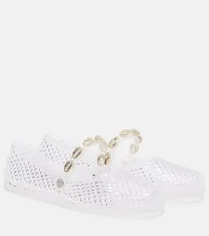 ANCIENT GREEK SANDALS Embellished Fishnet Ballet Flats - Transparent