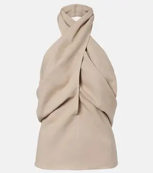 Magda Butrym Draped Halterneck Linen Top - Beige