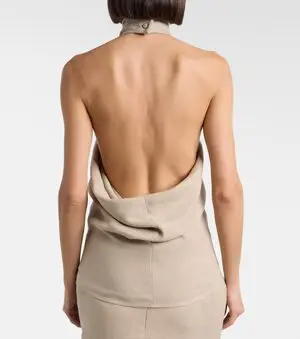 Magda Butrym Draped Halterneck Linen Top - Beige