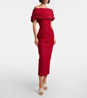 Magda Butrym Off-shoulder Draped Cotton-blend Midi Dress