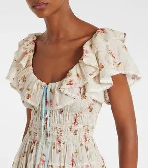 DÔEN Illiana Floral Cotton Midi Dress - White
