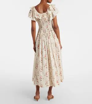 DÔEN Illiana Floral Cotton Midi Dress - White