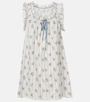 DÔEN Nessie Floral Striped Cotton Shirt Dress - White