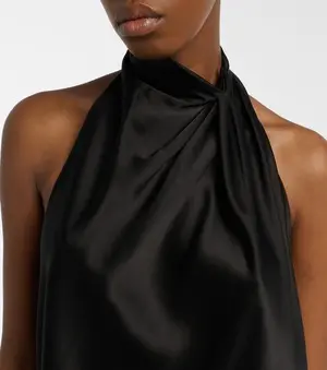 THE SEI Halterneck Silk Satin Top - Black