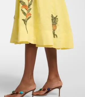 Agua Bendita Frontera Patch-appliqué Linen Midi Dress