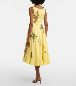 Agua Bendita Frontera Patch-appliqué Linen Midi Dress