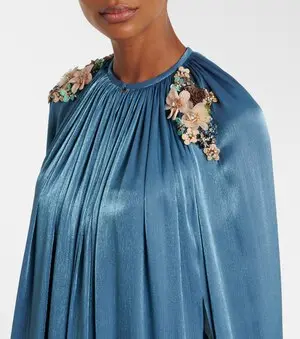 Costarellos Embellished Pleated Caped Bustier Gown