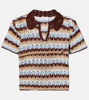 Anna Kosturova Crochet Striped Cotton Polo Shirt - Multicoloured