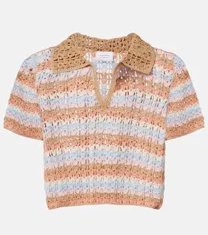 Anna Kosturova Crochet Striped Cotton Polo Shirt - Multicoloured