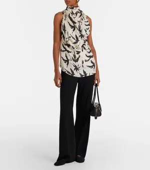 Altuzarra Sleary Draped Printed Silk Top - Beige