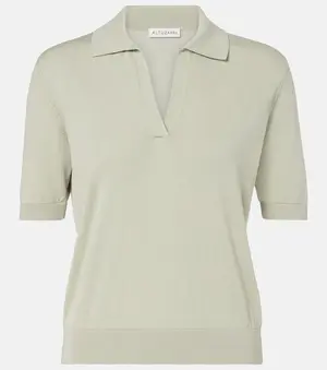 Altuzarra Clay Cropped Cotton And Silk Polo Sweater - Green