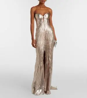 MARIA LUCIA HOHAN Mirren Silk-blend Chiffon Bustier Gown - Silver