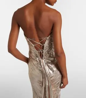 MARIA LUCIA HOHAN Mirren Silk-blend Chiffon Bustier Gown - Silver