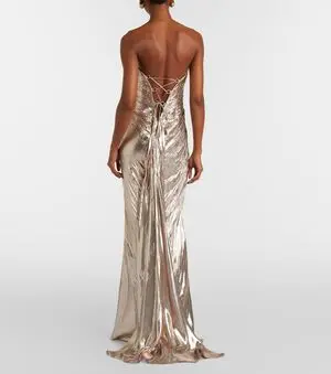 MARIA LUCIA HOHAN Mirren Silk-blend Chiffon Bustier Gown - Silver