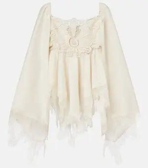 Blumarine Embroidered Lace-trimmed Blouse - White
