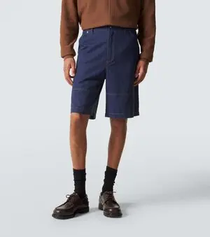 Moncler Cotton And Linen Gabardine Shorts - Blue